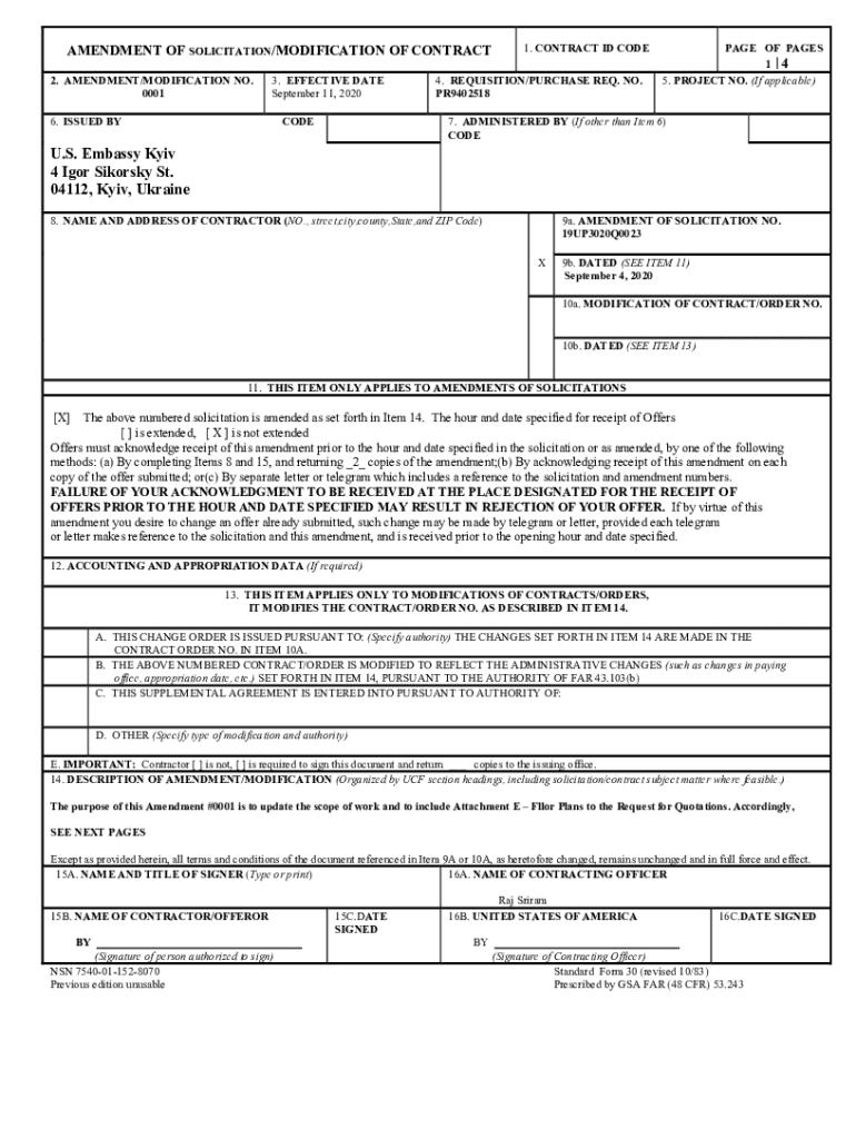 Fillable Online Amendment/modification No. 0001 Fax Email Print - pdfFiller