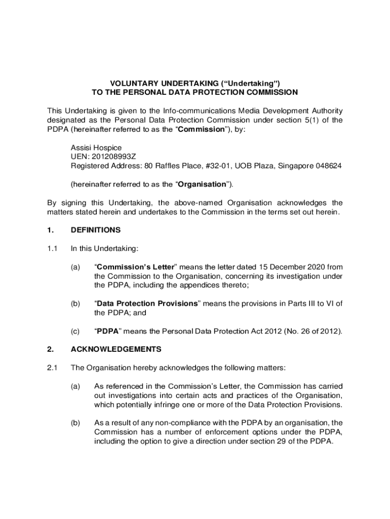 Fillable Online Undertaking to the Personal Data Protection Commission ...