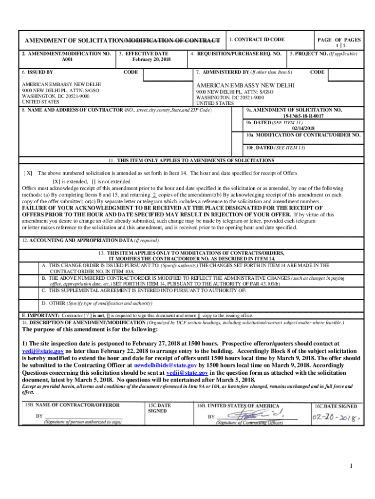 Fillable Online Amendment/modification No. A001 Fax Email Print - pdfFiller