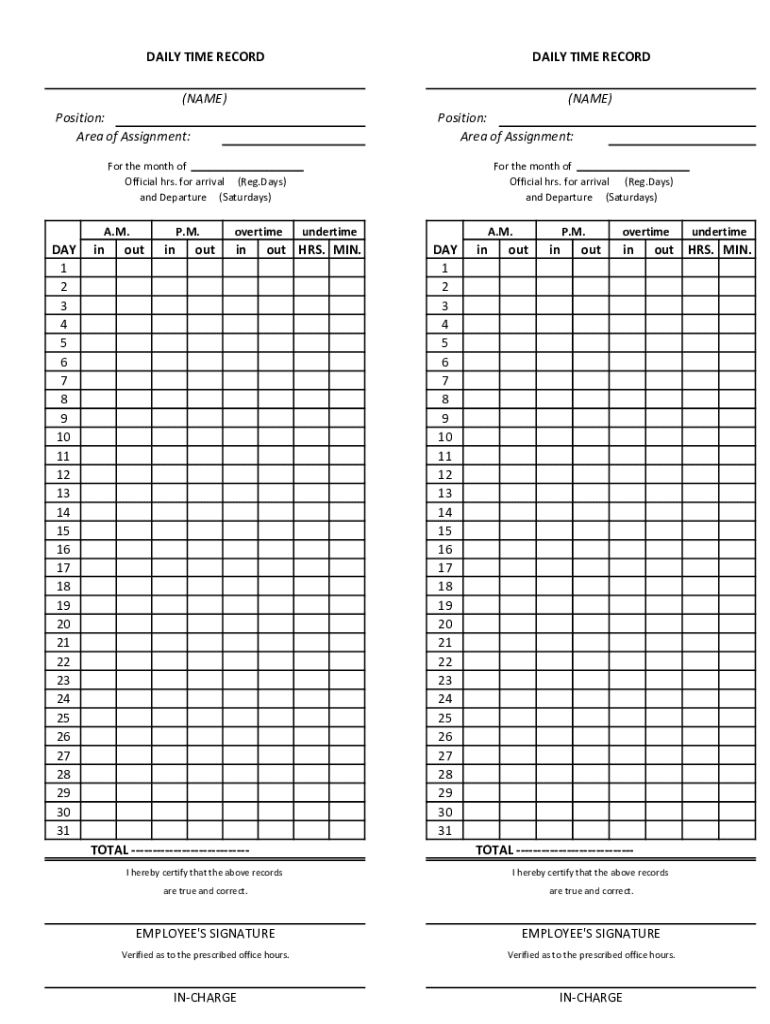 Fillable Online Daily Time Record Fax Email Print - pdfFiller