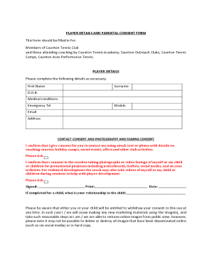 Fillable Online Player Details and Parental Consent Form Fax Email ...