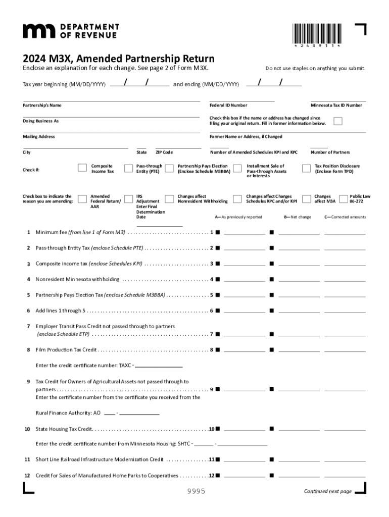 Fillable Online 2024 M3x, Amended Partnership Return Fax Email Print ...