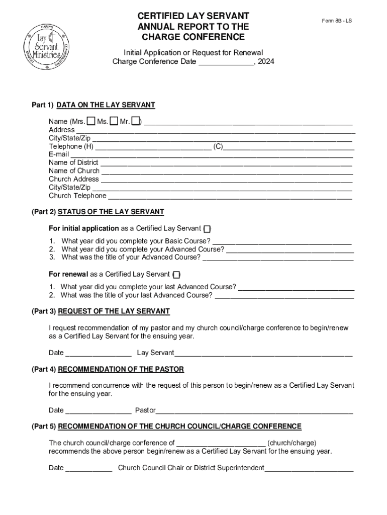 Fillable Online Lay Servant Certification Application and Annual Report ...