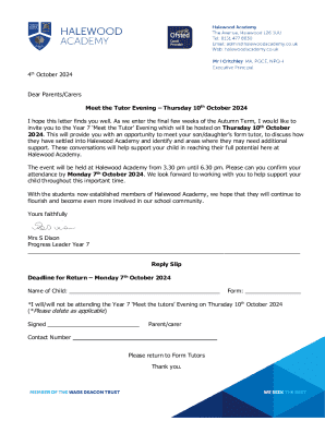 Fillable Online Invitation to Year 7 Meet the Tutor Evening Fax Email ...