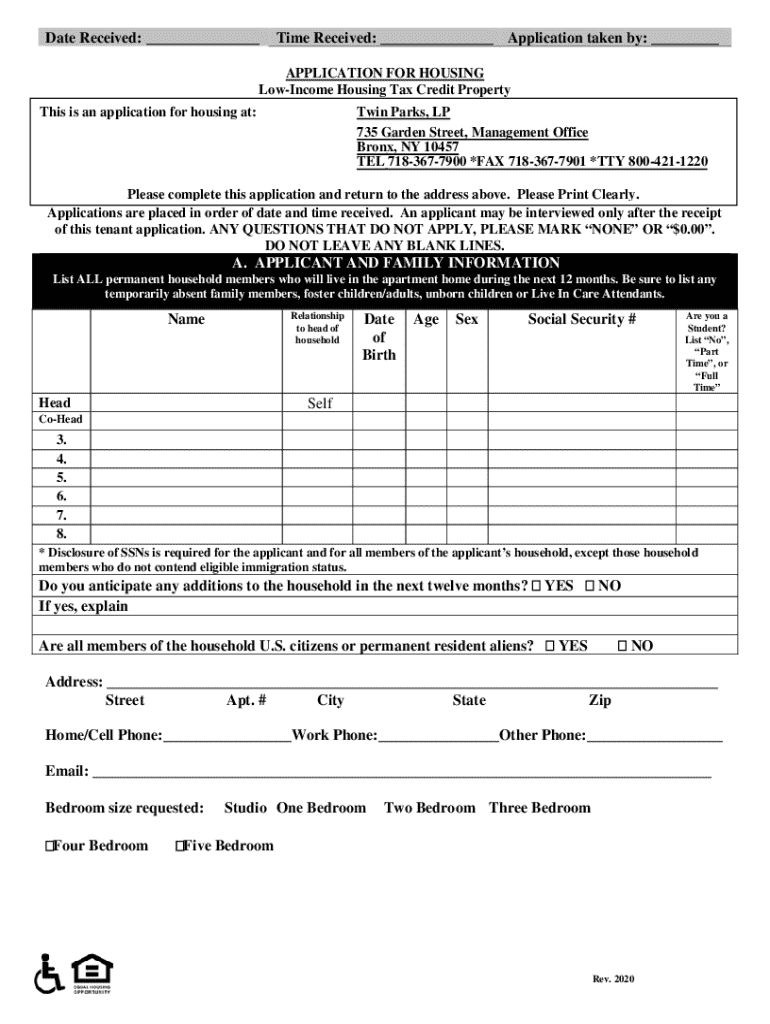 Fillable Online Application for Housing - Low-income Housing Tax Credit Property Fax Email Print ...