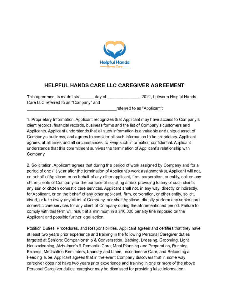 Fillable Online Caregiver Agreement Fax Email Print - pdfFiller