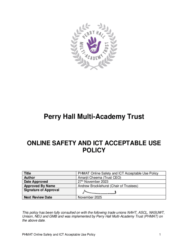 Fillable Online Perry Hall Multi-academy Trust Online Safety and Ict Acceptable Use Policy Fax ...
