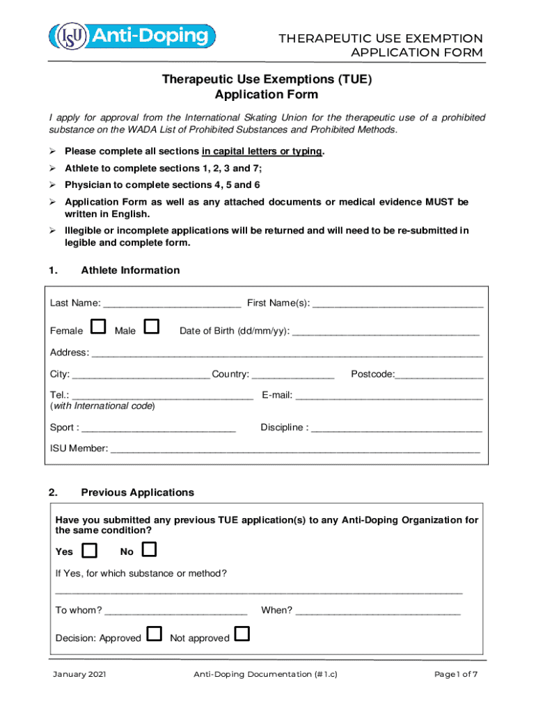 Fillable Online Therapeutic Use Exemption Application Form Fax Email ...