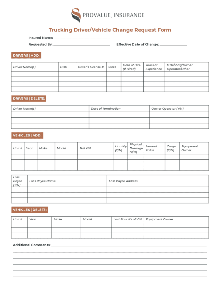 Fillable Online Trucking Driver/vehicle Change Request Fax Email Print ...