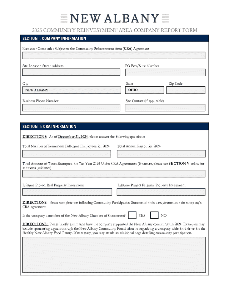 Fillable Online 2025 Community Reinvestment Area Company Report Form Fax Email Print - pdfFiller