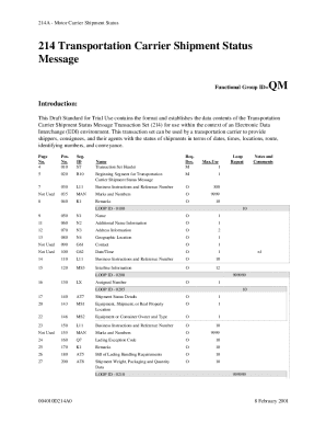 Fillable Online 214 Transportation Carrier Shipment Status Fax Email Print - pdfFiller