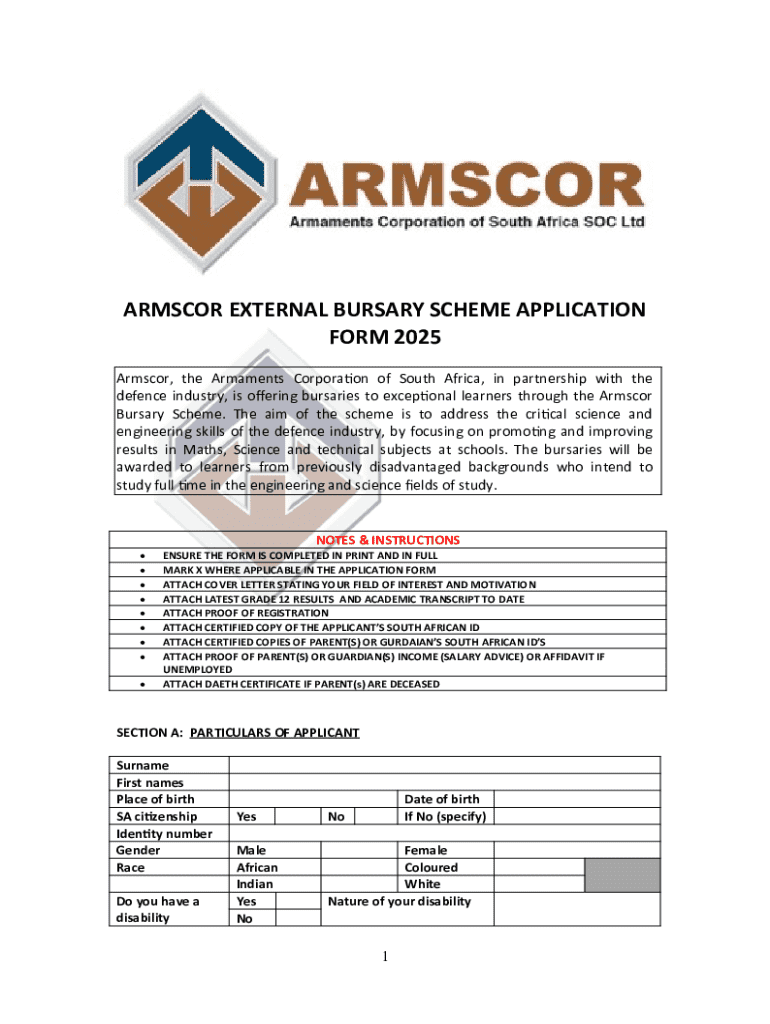 Fillable Online ARMSCOR EXTERNAL BURSARY SCHEME APPLICATION FORM ... Fax Email Print - pdfFiller