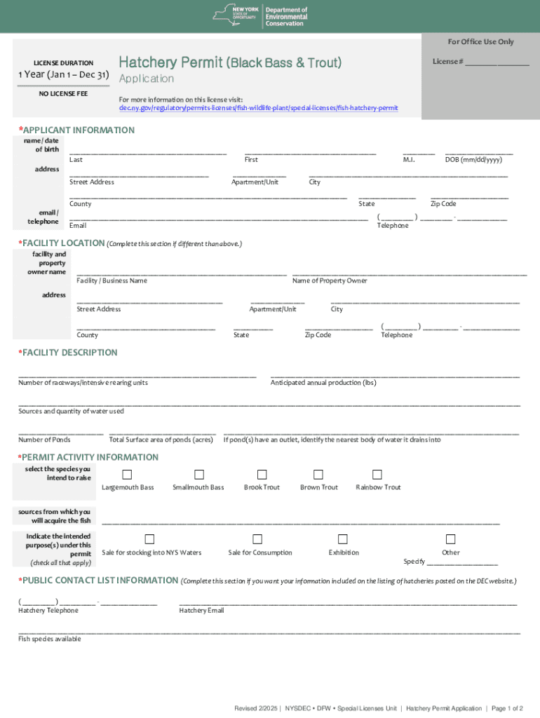 Fillable Online NYSDEC Hatchery Permit Black Bass Salmon and Trout ...