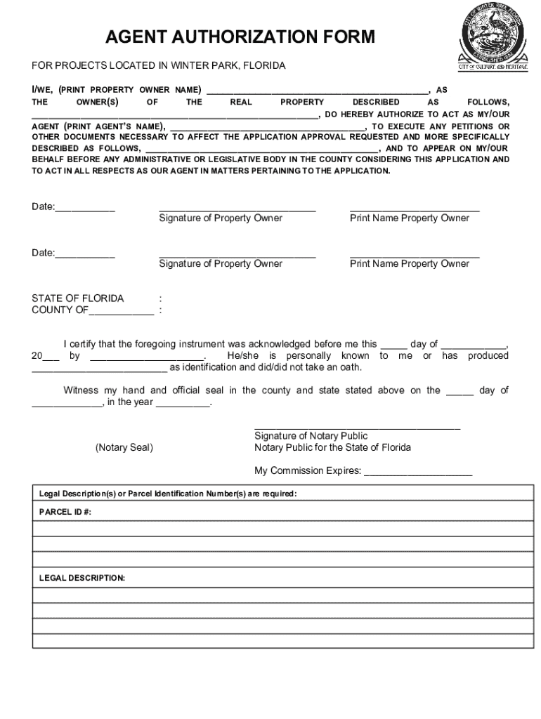 Fillable Online Agent Authorization Form for Projects Located in Winter ...