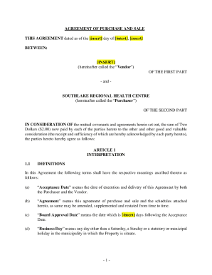 Fillable Online Agreement of Purchase and Sale Fax Email Print - pdfFiller