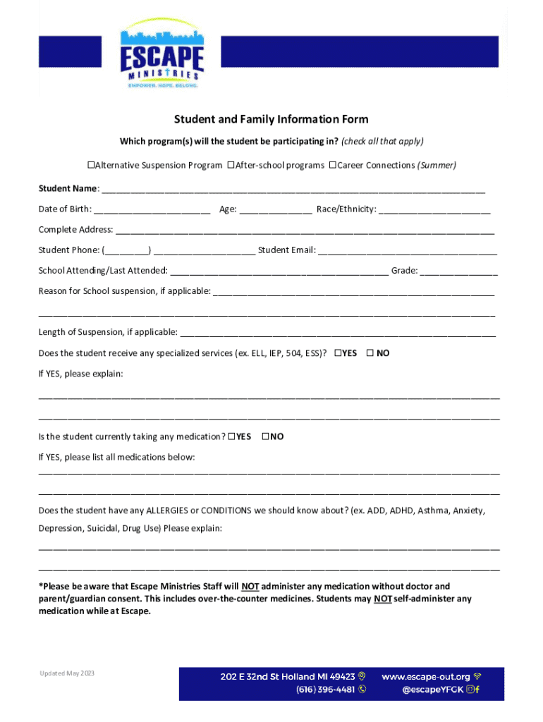 Fillable Online Student and Family Information Form Fax Email Print ...