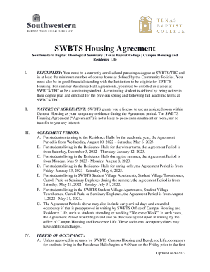 Fillable Online Swbts Housing Agreement Fax Email Print - pdfFiller
