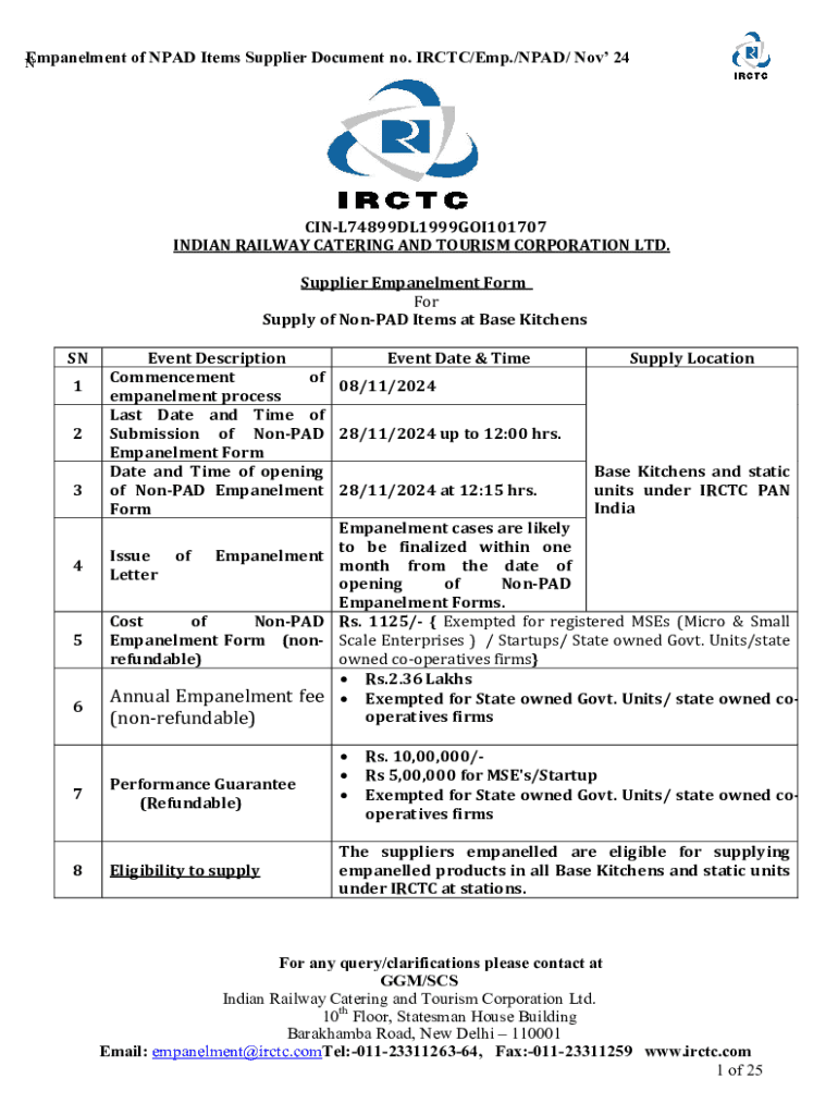 Fillable Online Empanelment of Npad Items Supplier Fax Email Print - pdfFiller