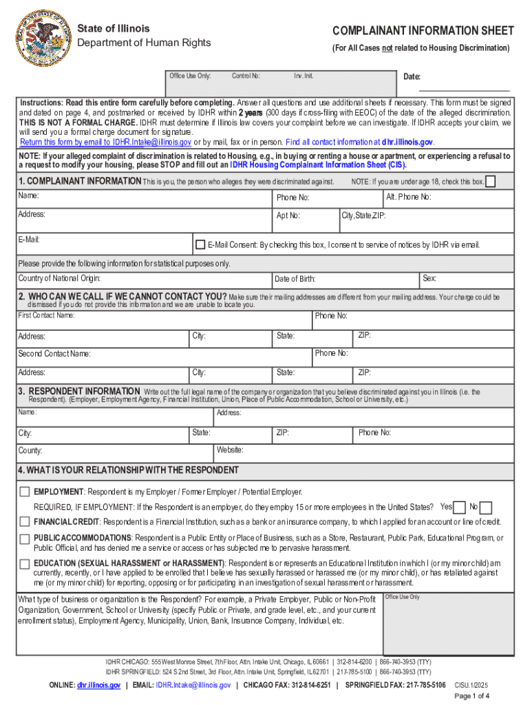 Fillable Online State of Illinois Housing Complaint Form (PDF) Fax ...