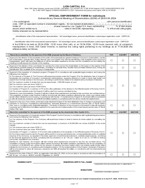 Fillable Online Special Empowerment Form for Extraordinary General ...