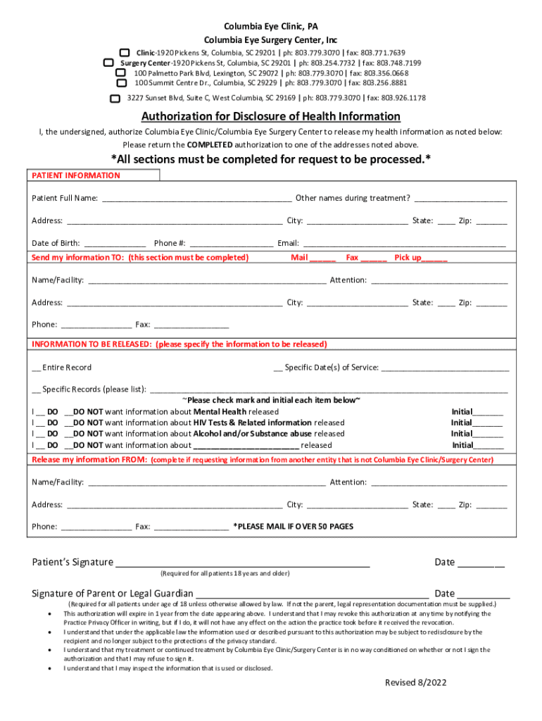 Fillable Online Authorization for Disclosure of Health Information Fax ...