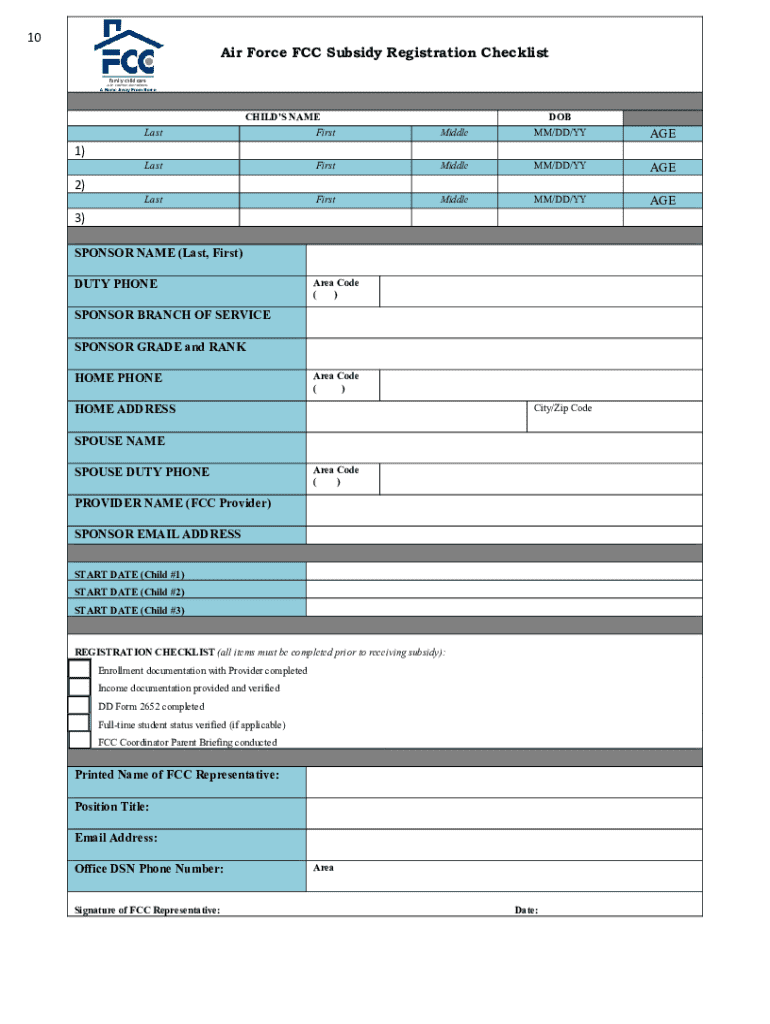 Fillable Online Air Force Fcc Subsidy Registration Checklist Fax Email Print - pdfFiller