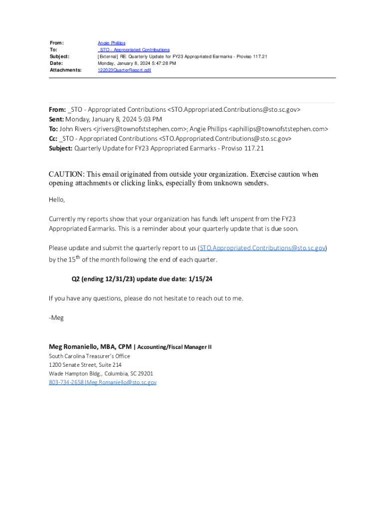 Fillable Online Quarterly Update for Fy23 Appropriated Earmarks Fax ...