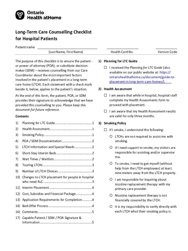 Fillable Online Long-term Care Counselling Checklist for Hospital ...