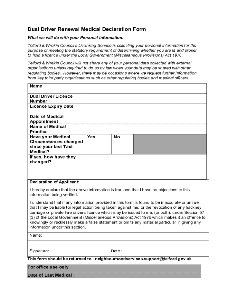 Fillable Online Dual Driver Renewal Medical Declaration Fax Email Print - pdfFiller