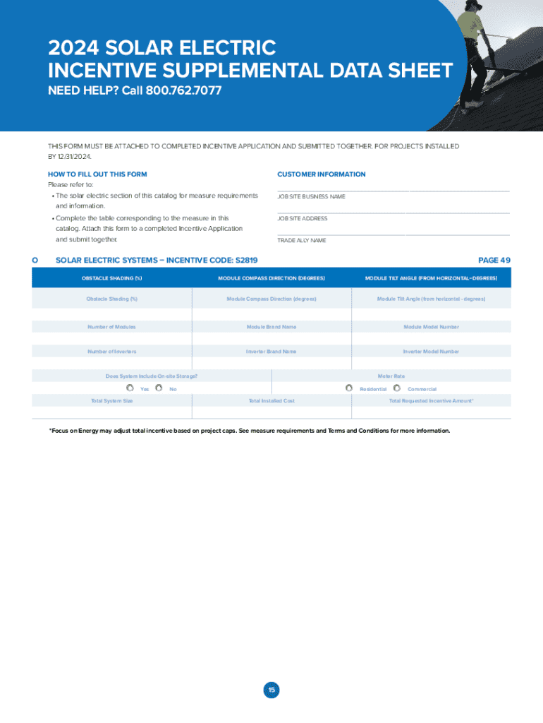 Fillable Online 2024 Solar Electric Incentive Supplemental Data Sheet Fax Email Print - pdfFiller