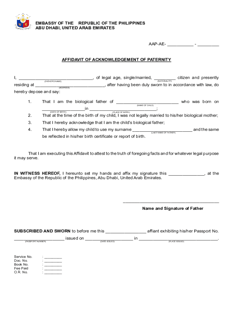 Fillable Online AFFIDAVIT OF ACKNOWLEDGEMENT OF PATERNITY Fax Email ...