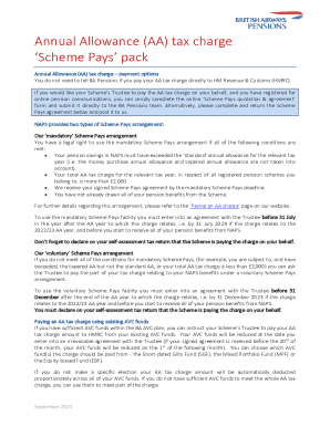 Fillable Online Annual Allowance (aa) Tax Charge - Scheme Pays ...