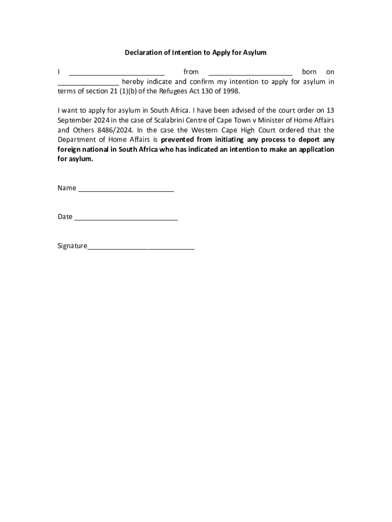 Fillable Online Declaration of Intention to Apply for Asylum Fax Email ...