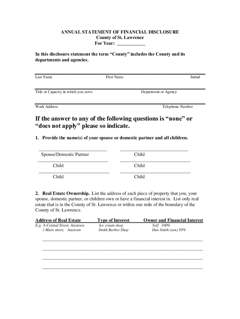 Fillable Online Annual Statement of Financial Disclosure Fax Email Print - pdfFiller