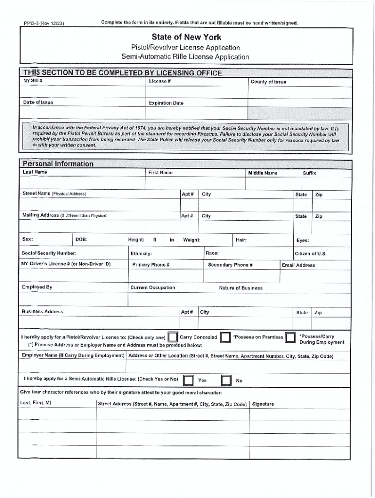 Fillable Online New York State Pistol/semi-automatic Rifle License ...