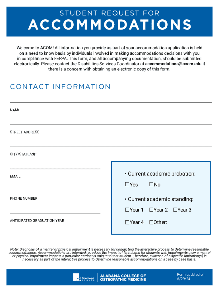 Fillable Online Student Request for Accommodations Fax Email Print ...