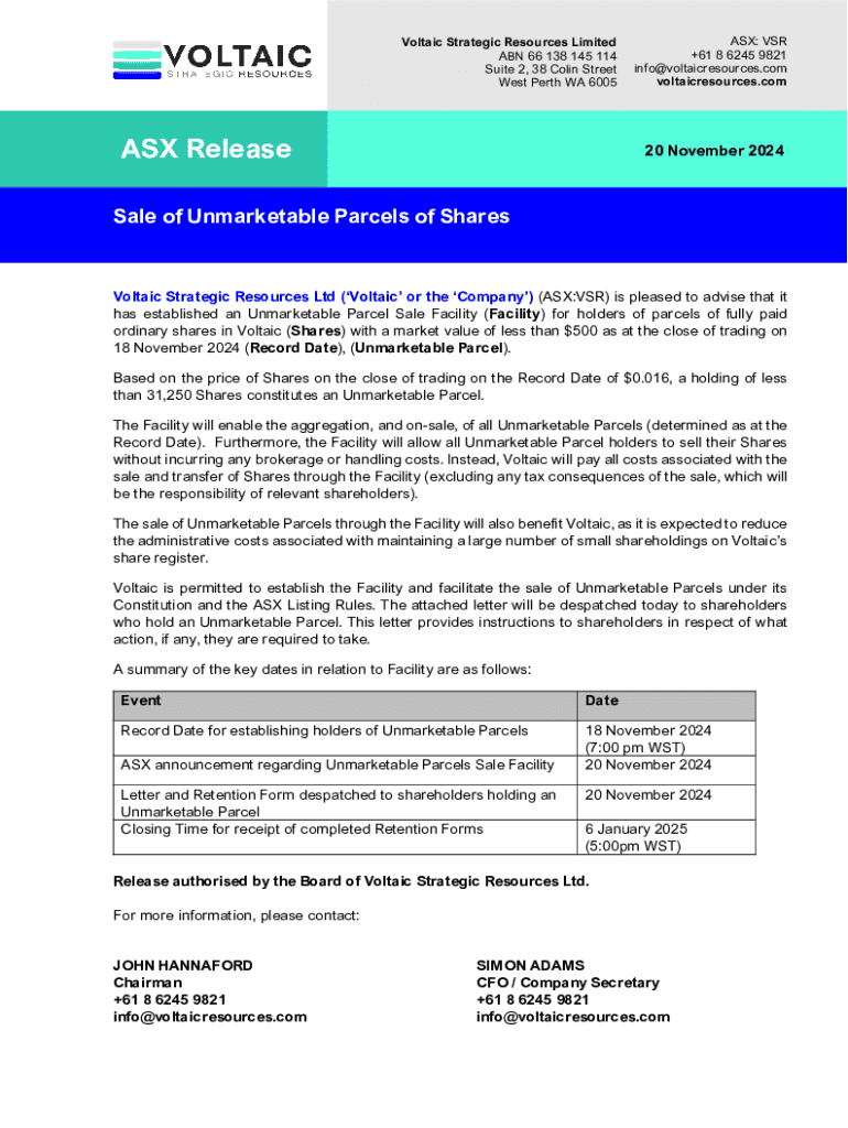 Fillable Online Contact UsVoltaic Strategic Resources Limited Fax Email Print - pdfFiller