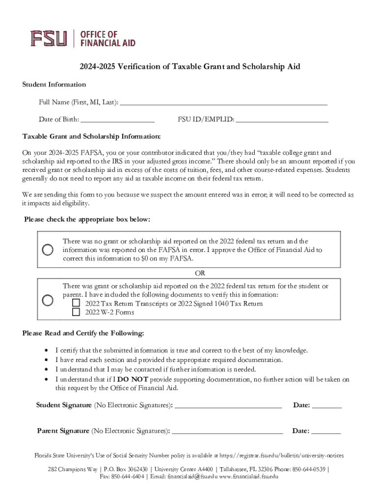 Fillable Online 2024-2025 Verification of Taxable Grant and Scholarship Aid Form Fax Email Print ...