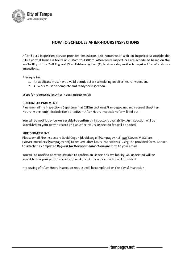 Fillable Online How to Schedule After-Hours Inspections Fax Email Print ...