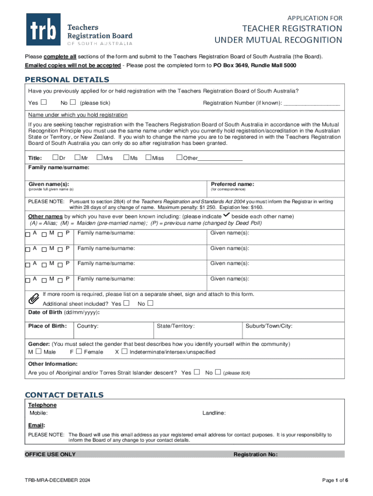 Fillable Online Application for Teacher Registration Fax Email Print ...