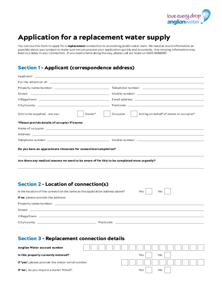 Fillable Online New mains and water connection application form Fax ...