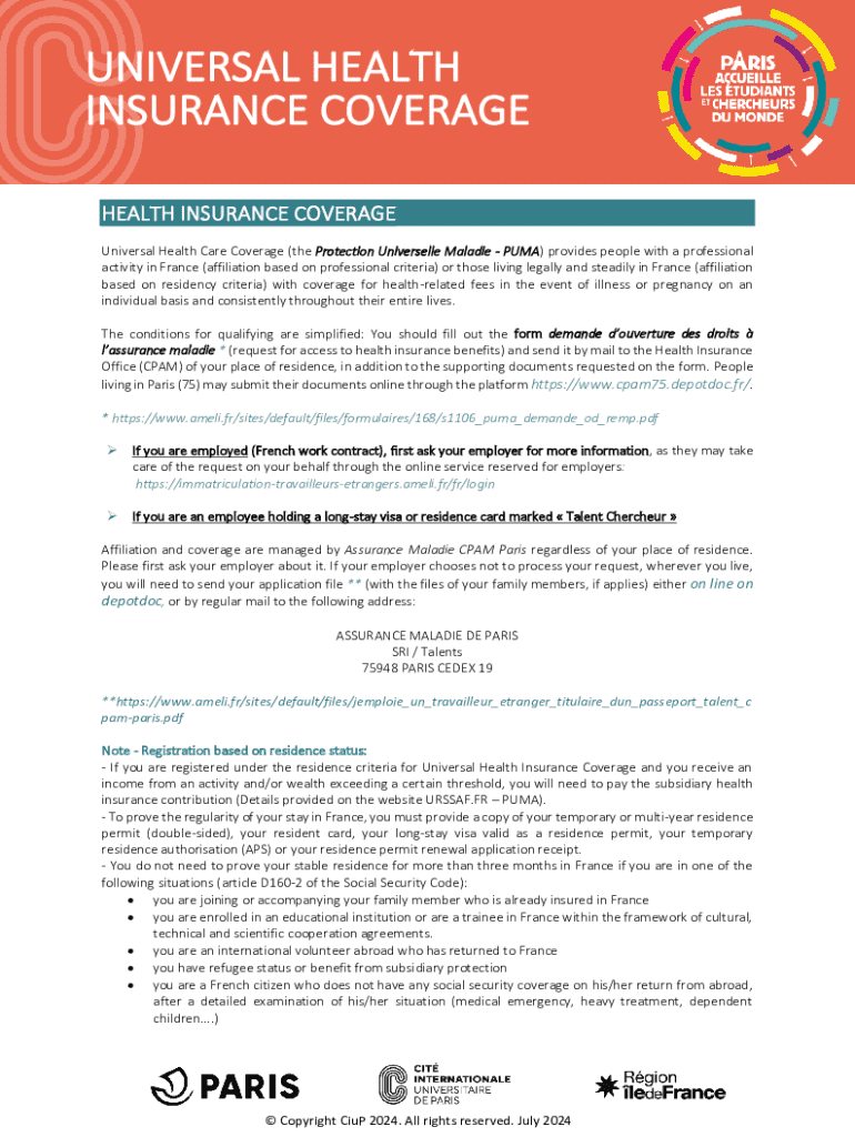 Fillable Online Universal Health Care Coverage (the Protection Universelle Maladie - PUMA ...