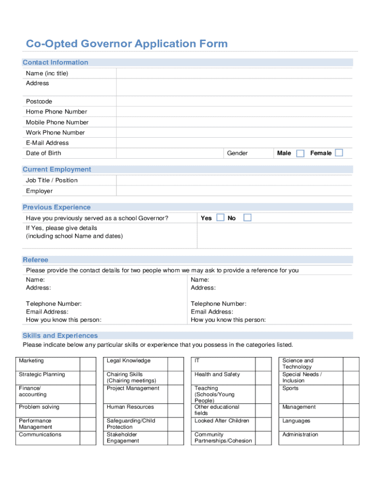 Fillable Online Co-opted Governor Application Fax Email Print - pdfFiller