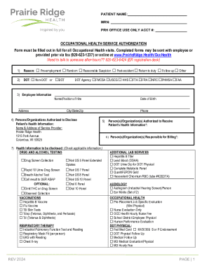 Fillable Online Occupational Health Service Authorization Form Fax ...