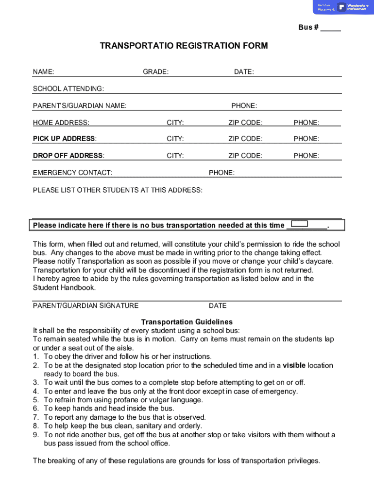 Fillable Online Transportation Registration Form Fax Email Print ...