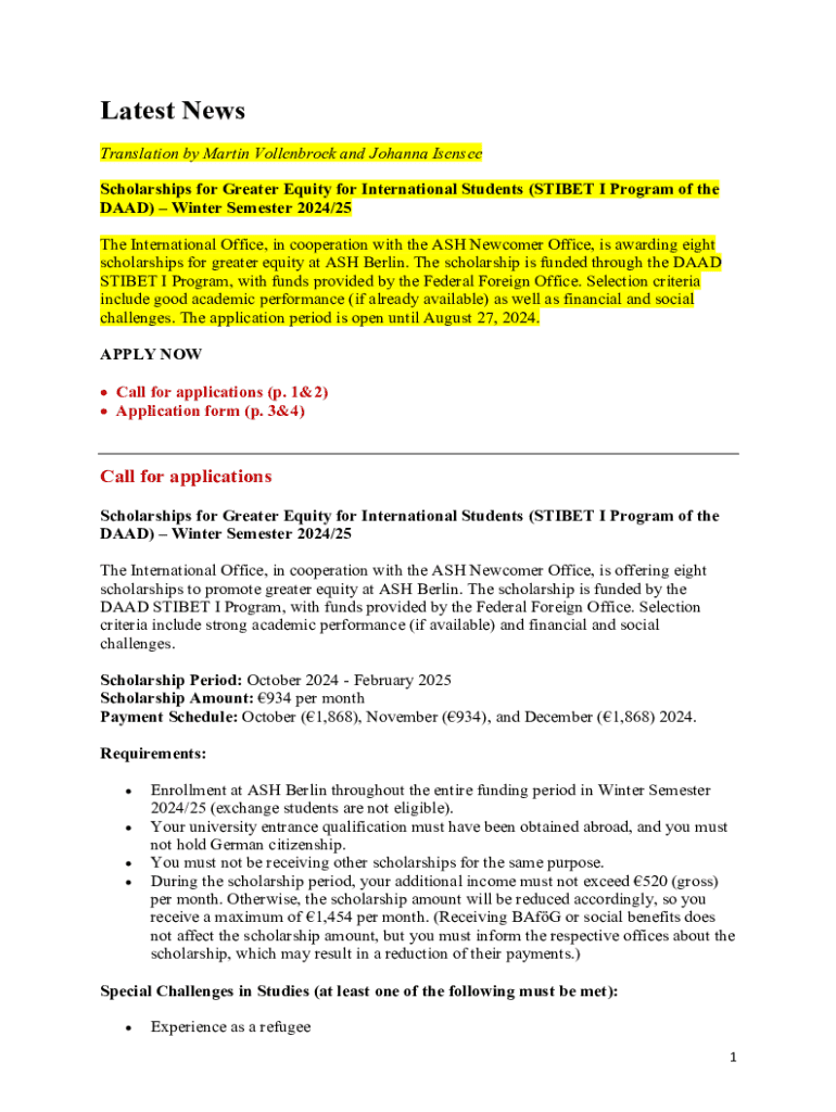 Fillable Online Scholarships for Greater Equity for International Students (stibet I Program of ...