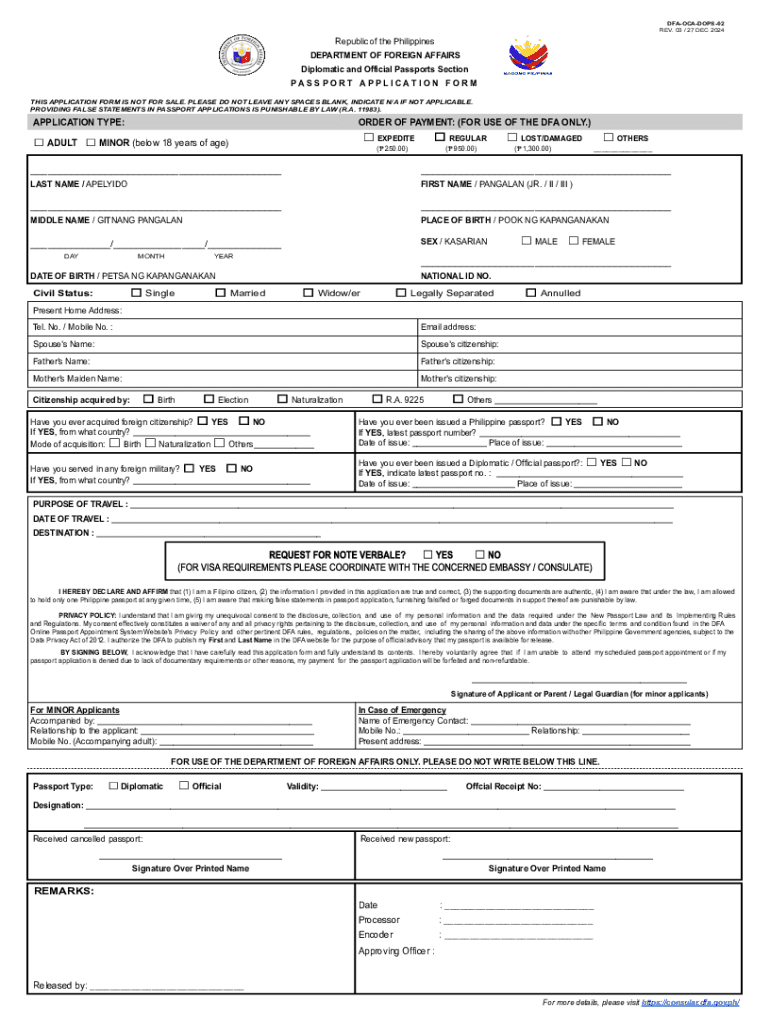 Fillable Online Passport Application Form - Dfa-oca-dops-02 Fax Email ...