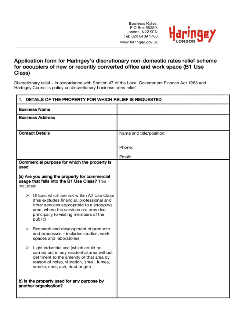 Fillable Online Discretionary Non-domestic Rates Relief Application Fax ...