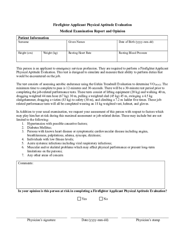 Fillable Online Firefighter Applicant Physical Aptitude Evaluation Report Fax Email Print ...