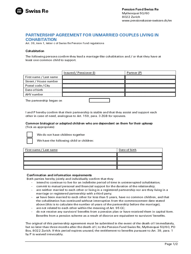 Fillable Online Partnership Agreement for Unmarried Couples Fax Email ...